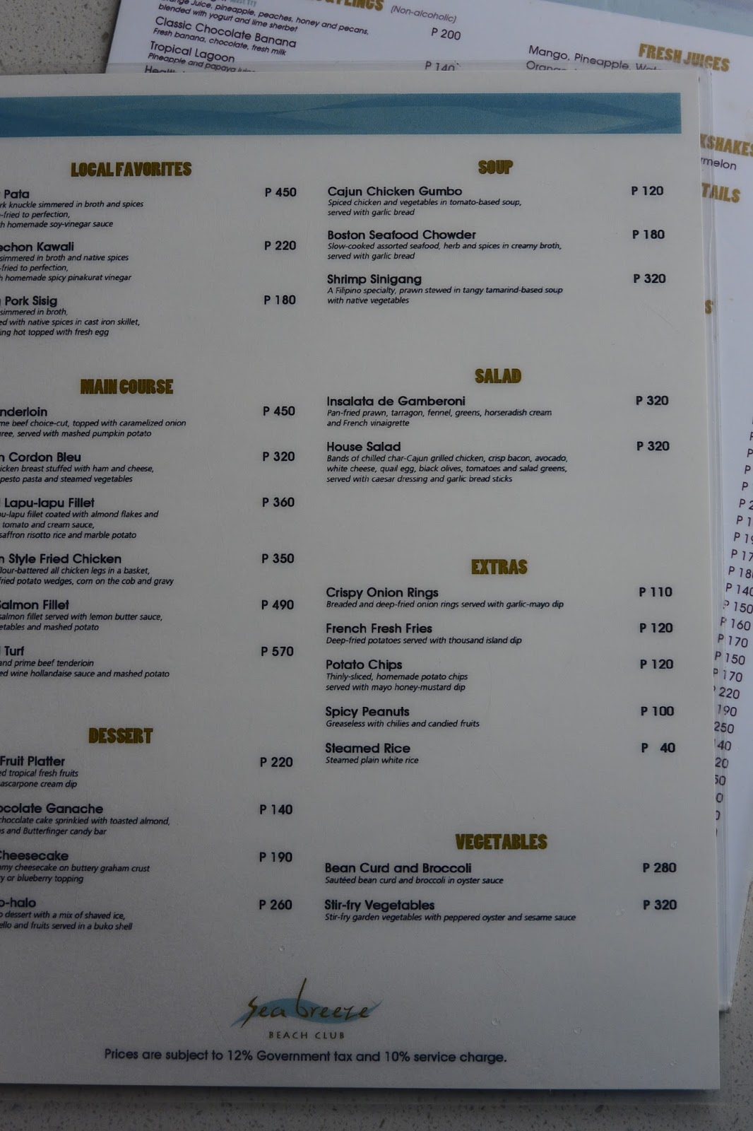 The Mediocre Wanderer: HENANN RESORT BOHOL'S SEA BREEZE CAFE MENU