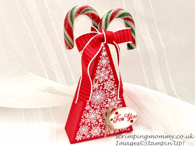 scrimpingmommy: Tree shape candy cane box.