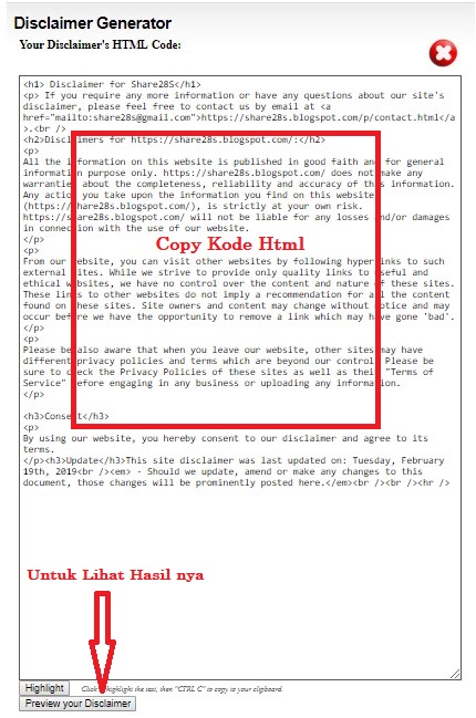 Cara mudah membuat disclaimer pada blog dan web - SHARE28S