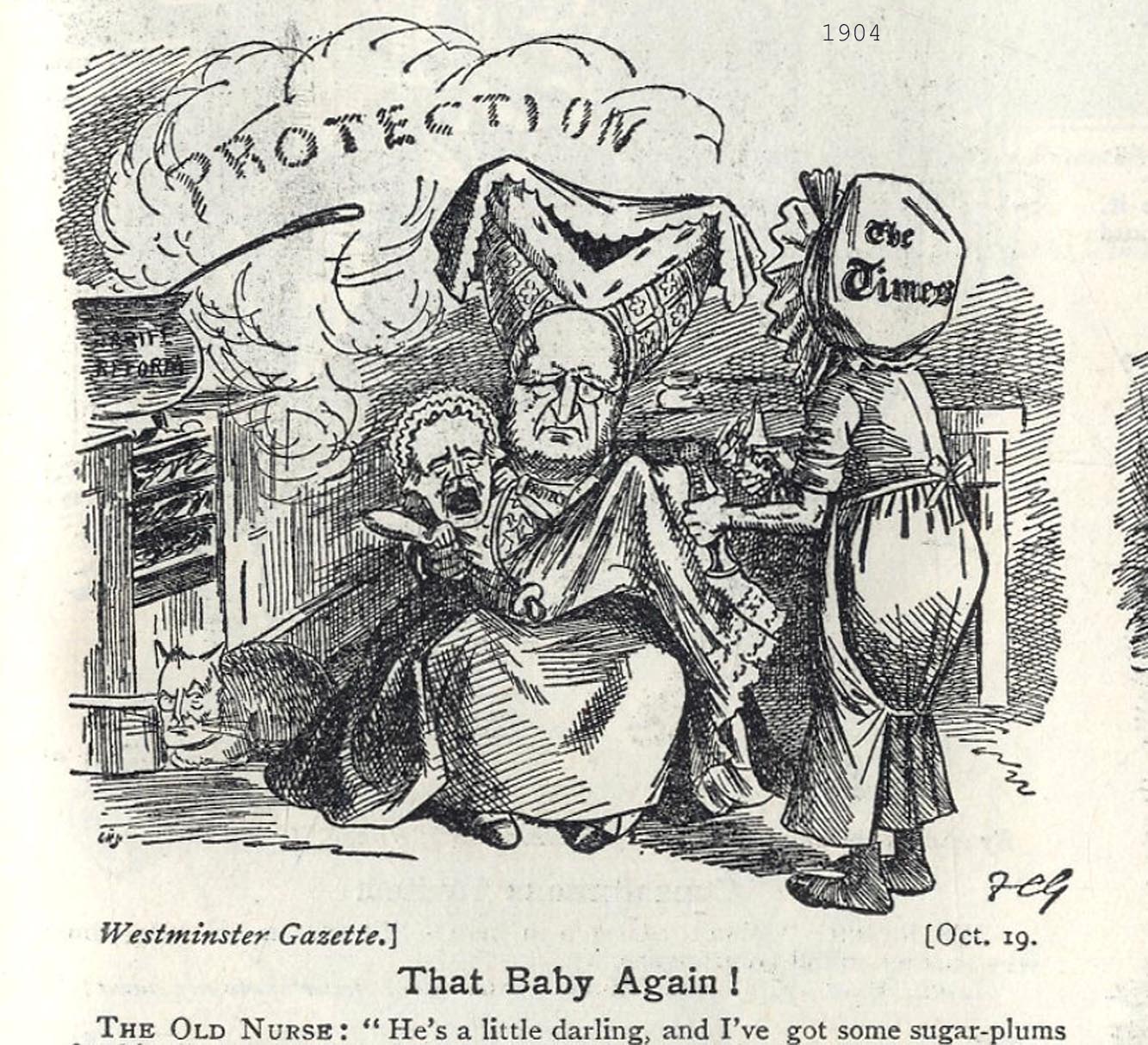 Cartoon Cliche Primer: That Baby Again! Protectionism 1904 F.C. Gould ...