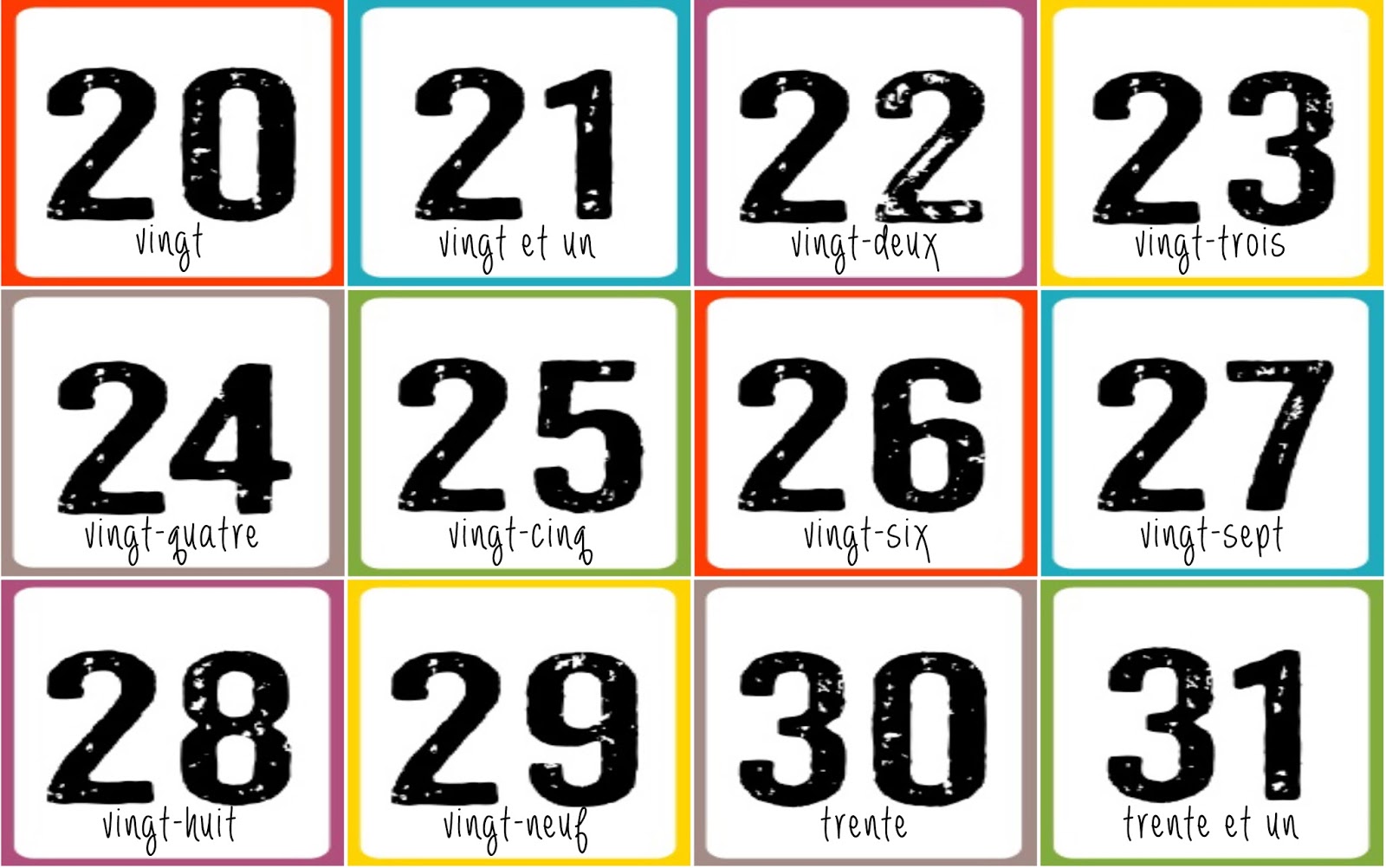 Notre blog de français: Les nombres jusqu'à 31 - vocabulaire