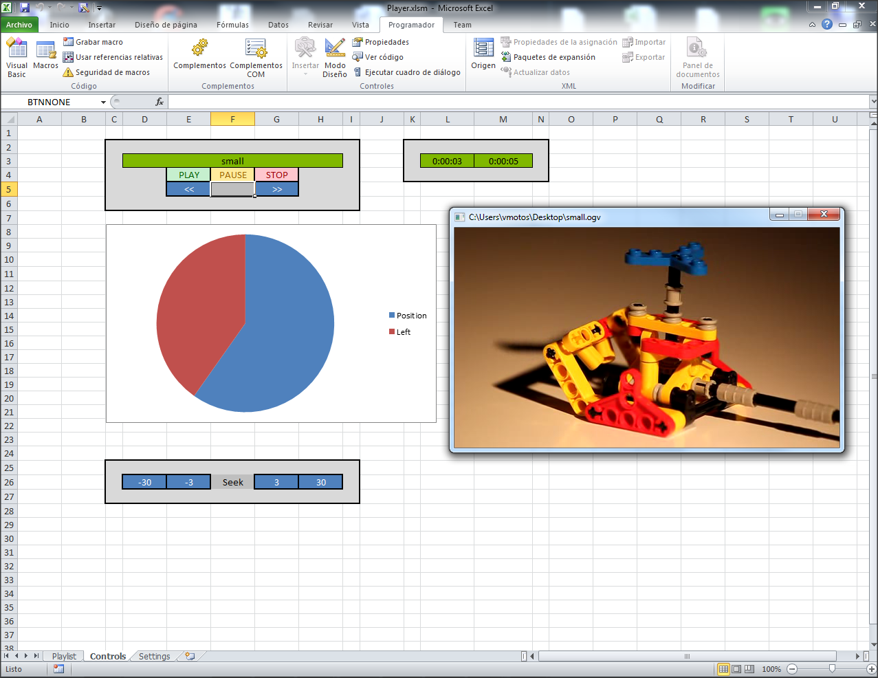 Reproduce video y audio mediante Excel