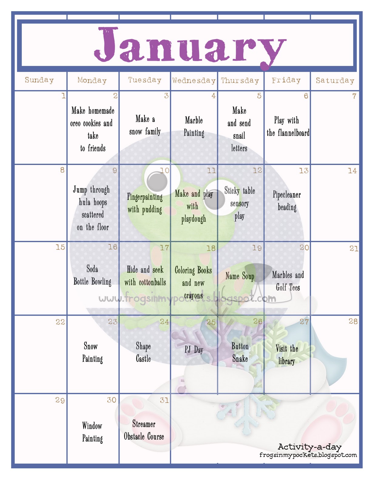 Frogs in My Pockets: January Activity-a-day