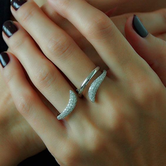 Diamond Gold Silver Two Finger Ring Designs - Sari Info