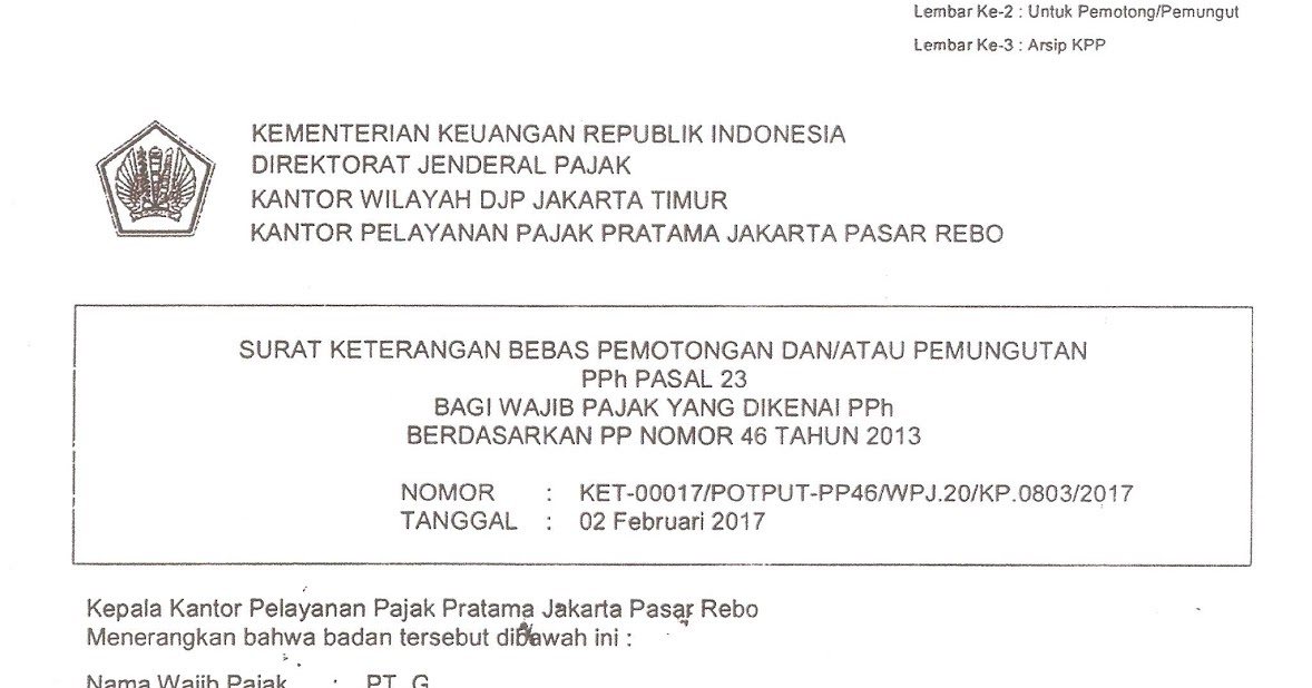 Surat Keterangan Bebas Pajak - Contoh Surat