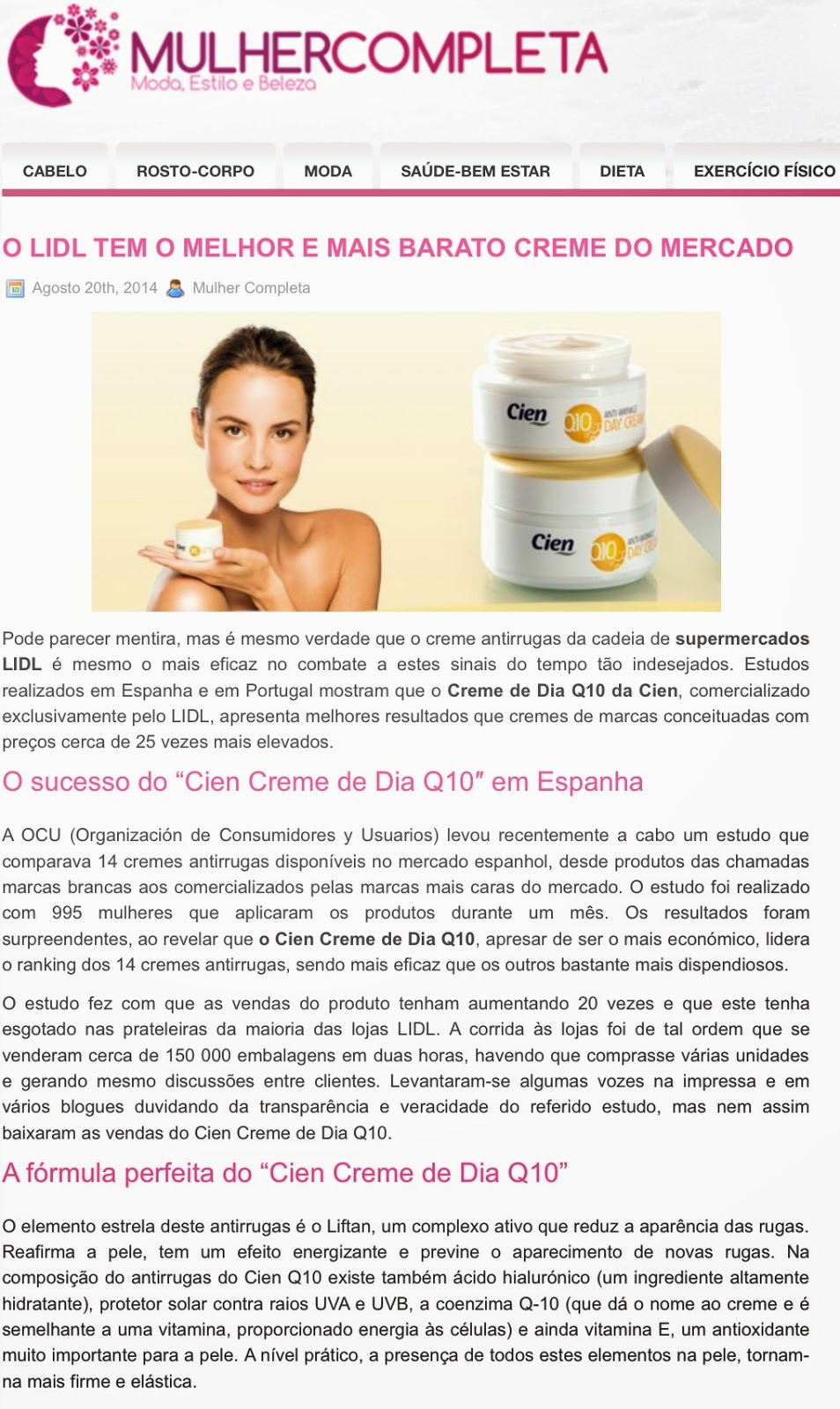 LIDL: Creme Cien Q10 considerado o melhor e mais barato anti rugas - ZAREAR