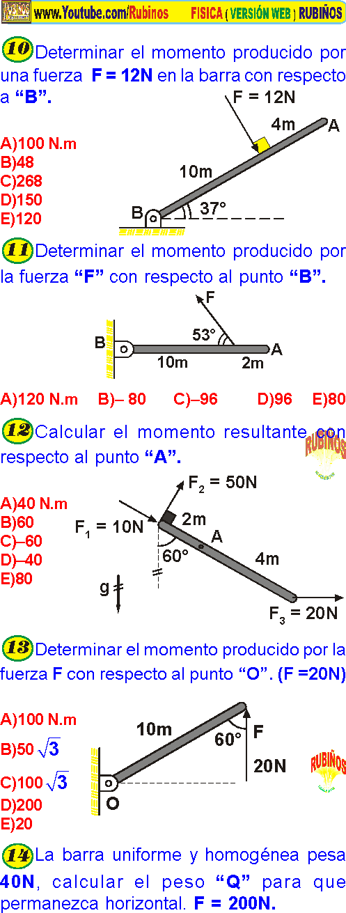 ESTATICA TORQUE MOMENTO DE UNA FUERZA SEGUNDA CONDICIÓN DE EQUILIBRIO EJERCICIOS CON RESPUESTAS PDF