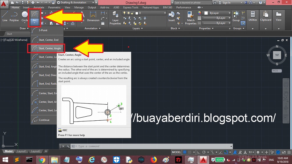 Perintah Arch ( Start,Center,Angle) : Membuat Busur membentuk sudut ...