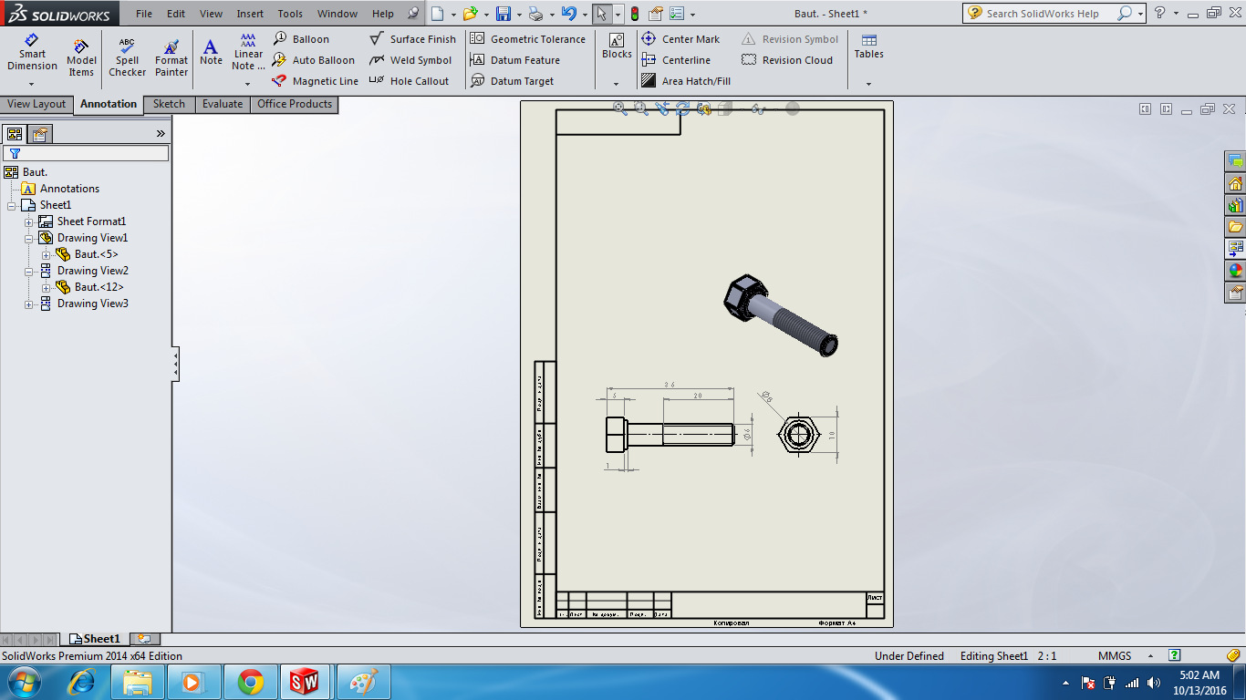 belajar solidworks cara membuat baut dengan costemic thread dan drawing-nya