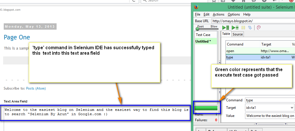 Selenium By Arun Using Type Command In Selenium Ide For Typing Text Into A Text Area Field