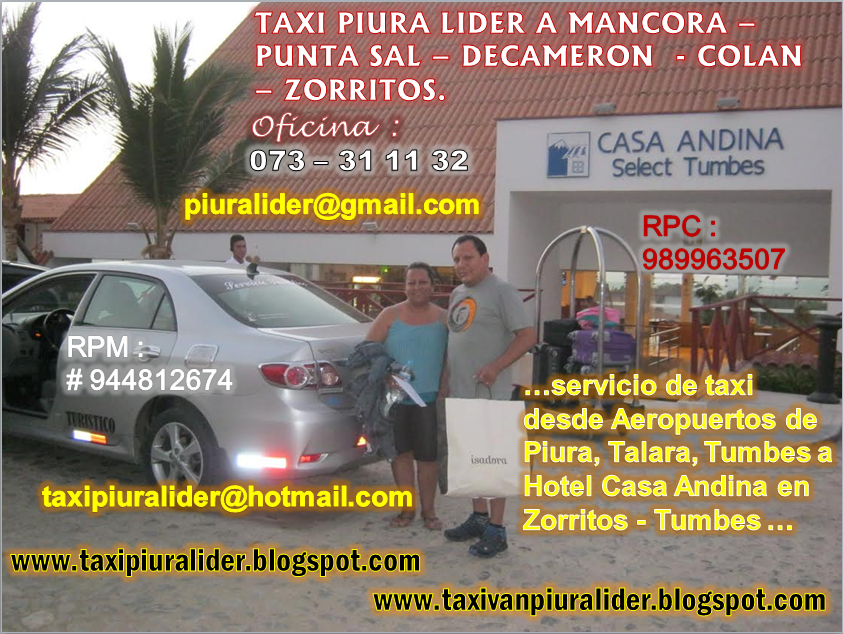 Servicio Taxi Piura Lider a Mancora - Punta Sal - Decameron