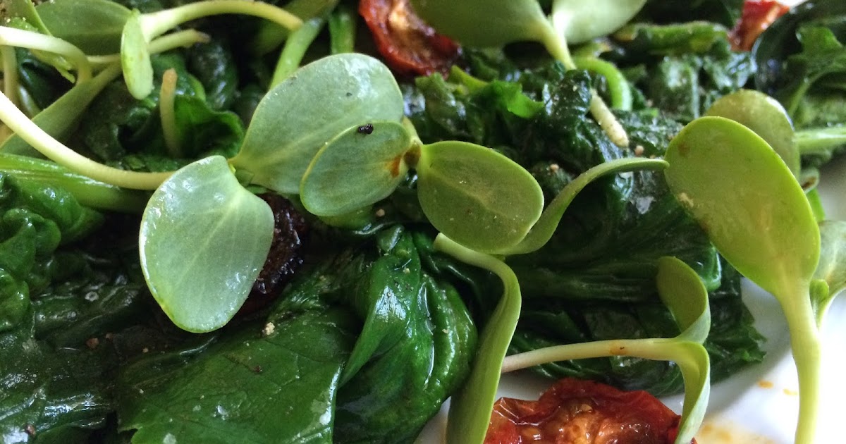 Wilted Spinach with Microgreens and Roasted Grape Tomatoes - Recipe