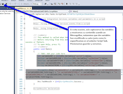 SSIS, PASANDO VARIABLES A OBJETOS SCRIPT TASK ~ SQL SERVER