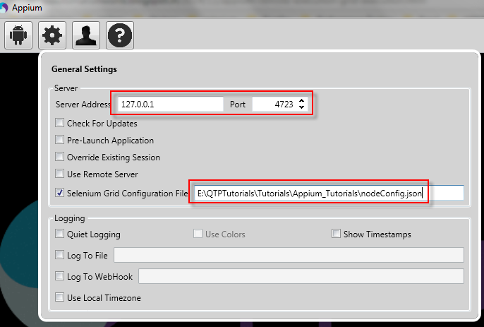 Selenium Grid Appium configuration Example