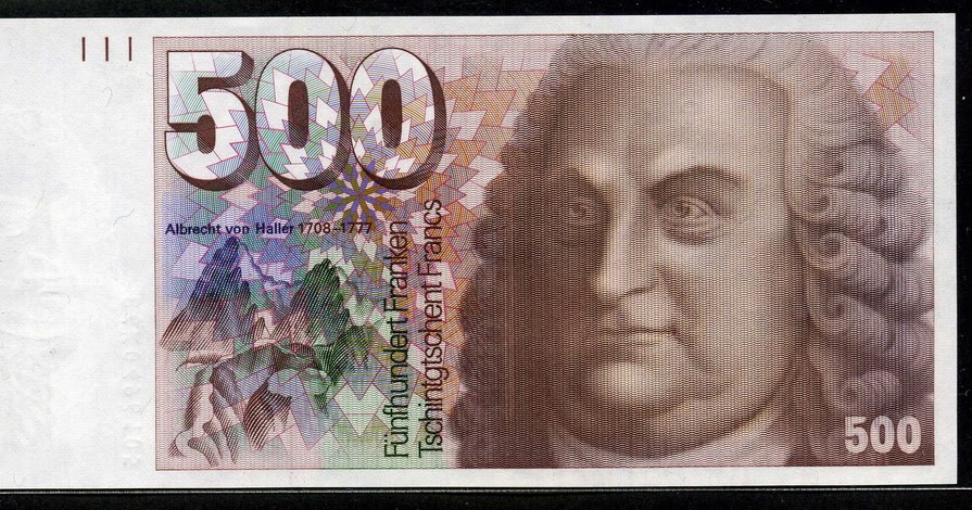 Switzerland Money 500 Swiss Francs Banknote 1977 Albrecht Von Haller switzerland-money-500-swiss-francs-banknote-1977-albrecht-von-haller
