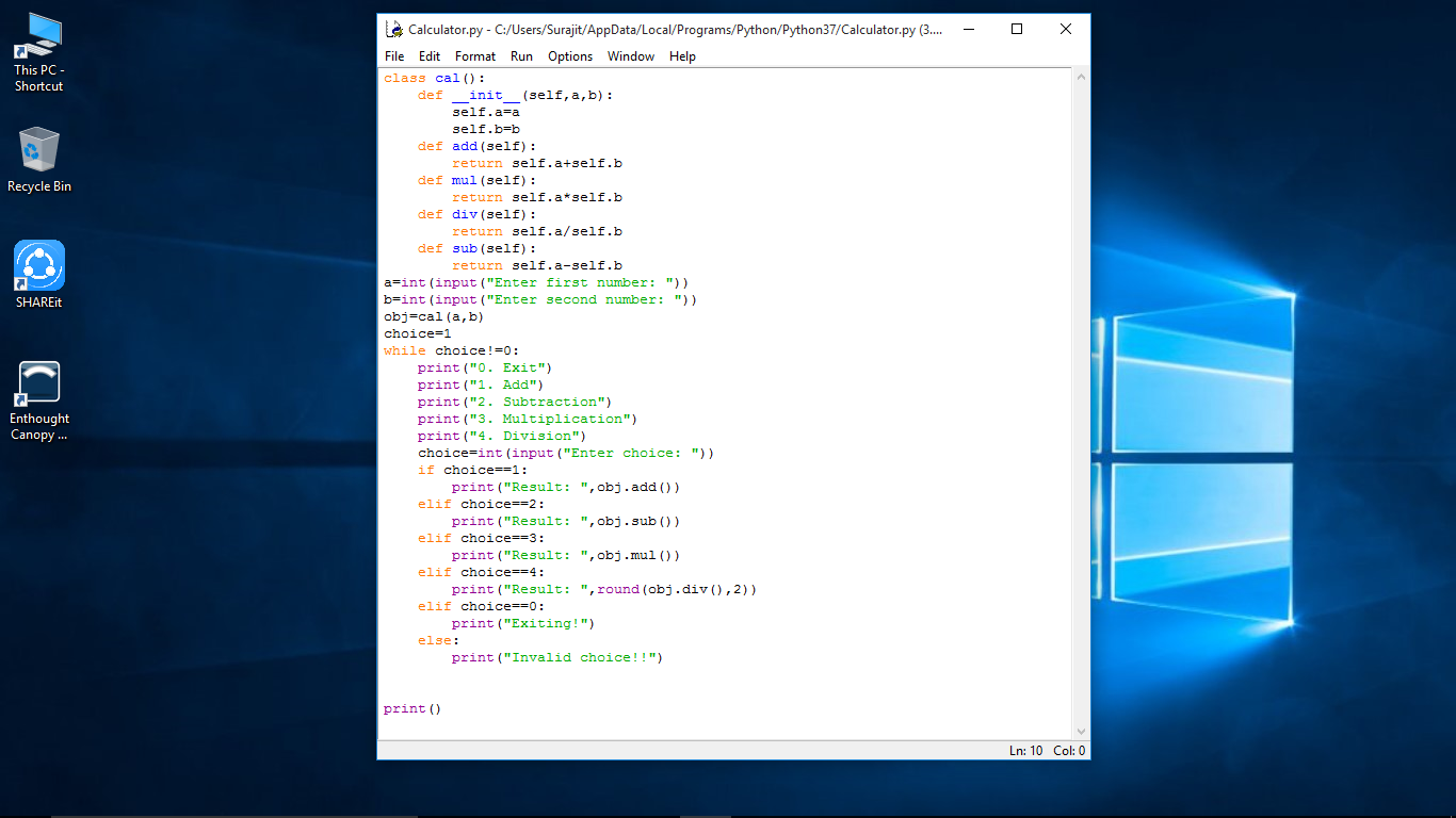 Programs of Python Based on Class and Objects