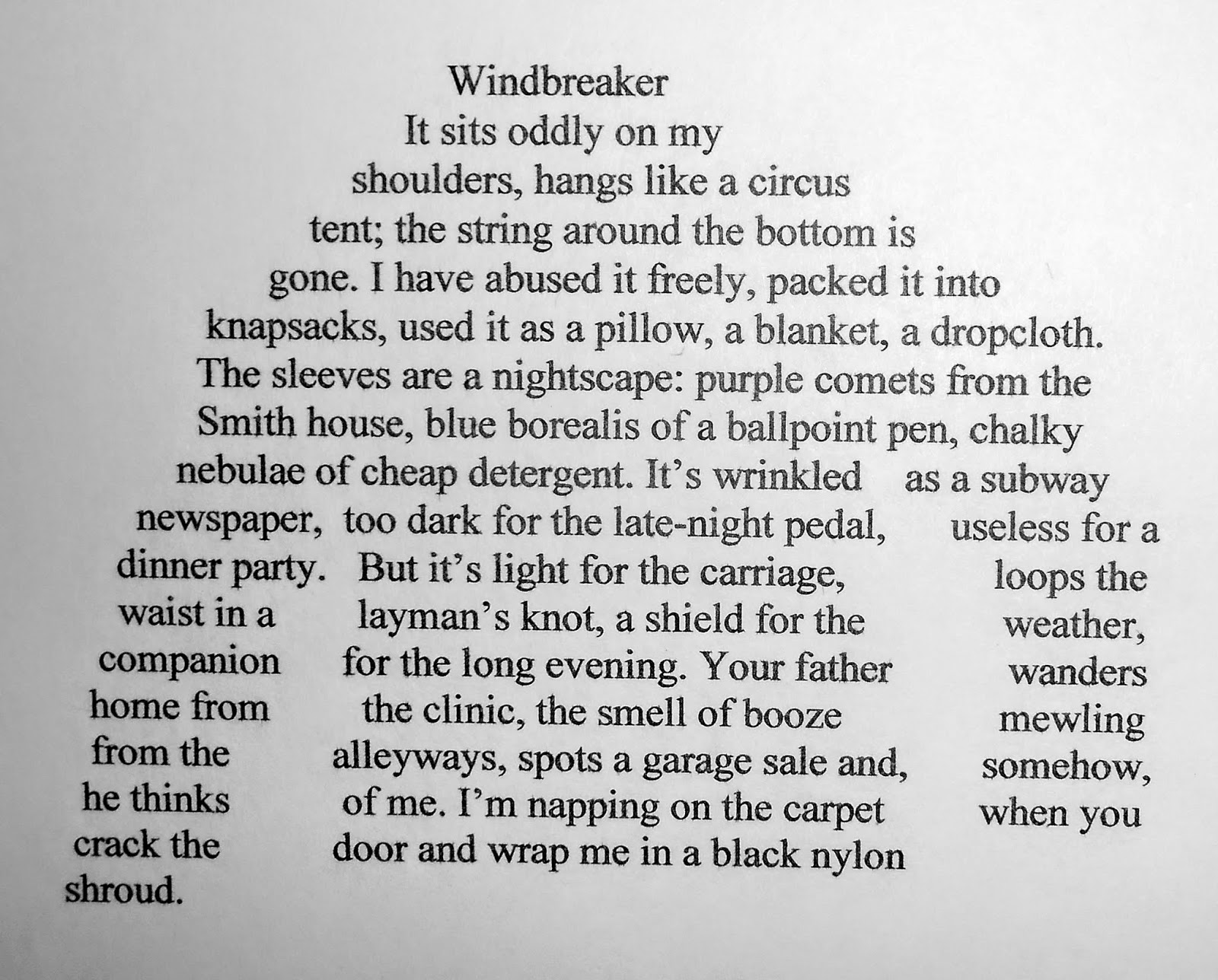 Writerville: Shape Poem: Windbreaker