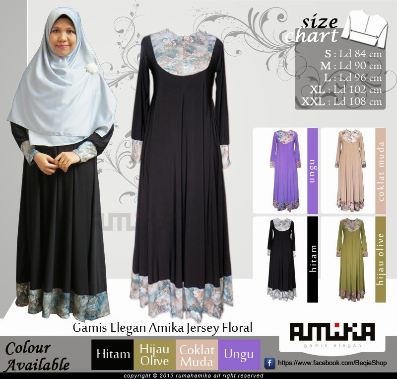 Gamis Elegan Amika: Gamis Jersey Import Two Tone Motif Bunga