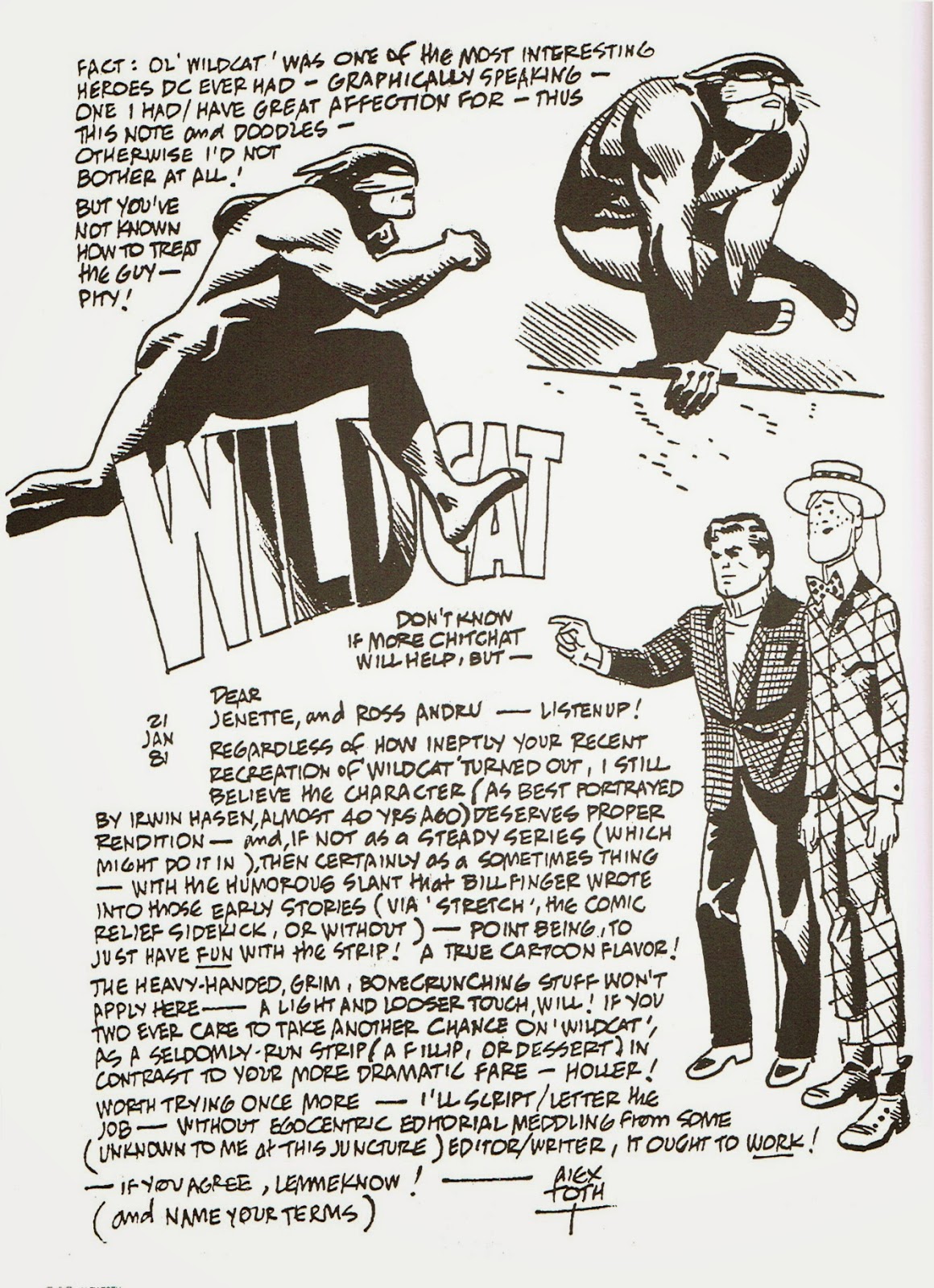 The ALEX TOTH archives: TOTH - Wildcat for Jenette/Andru 21 January 1981.
