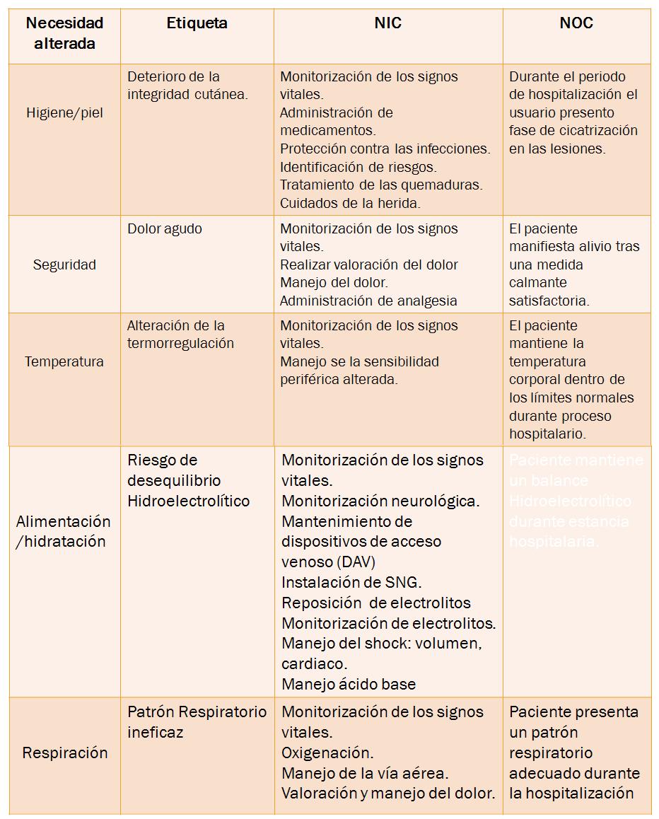 Atención del Paciente Quemado: Diagnostico de enfermería