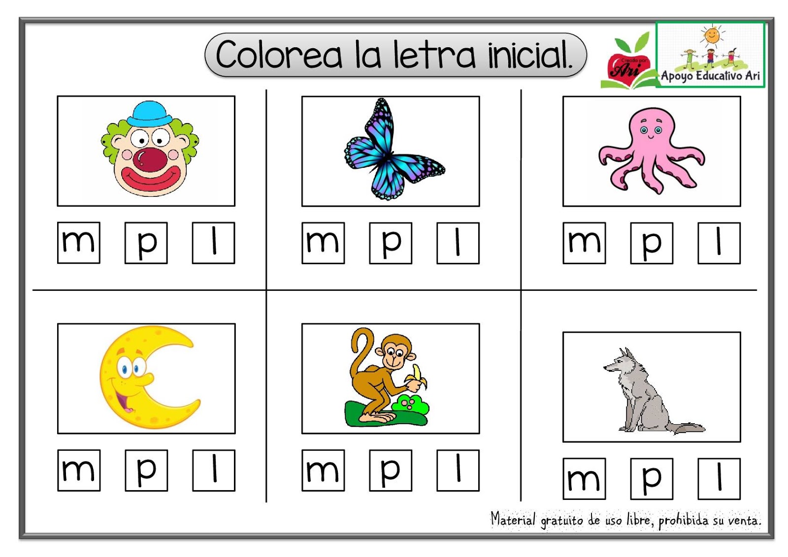 El profe Elbyez: Colorear la LETRA INICIAL. (Primer grado)