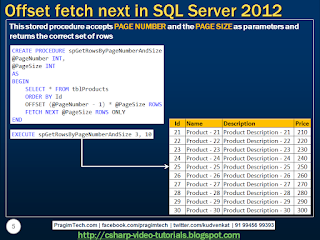 Sql server, .net and c# video tutorial: Offset fetch next in SQL Server ...
