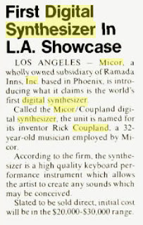 Retro Synth Ads: Micor Inc. Coupland Digital Synthesizer, Synapse 1978