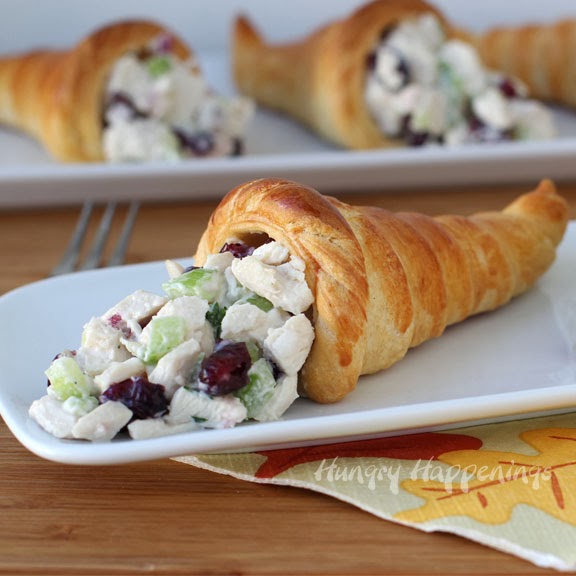 Crescent Roll Cornucopia with Cranberry Turkey Salad - HungryHappenings