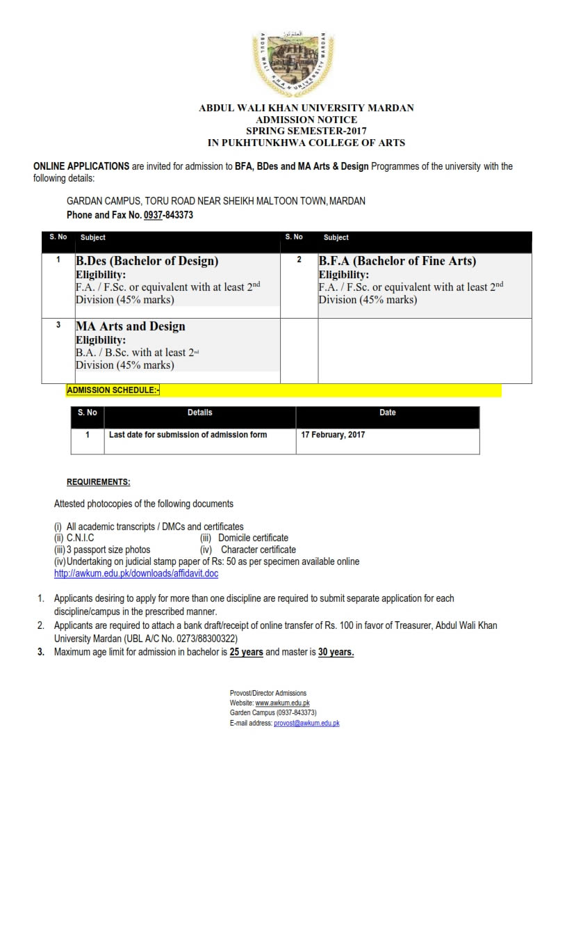 Abdul Wali Khan University Mardan: ONLINE APPLICATIONS are invited for ...