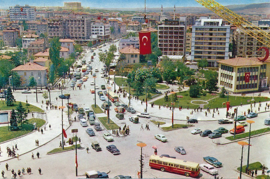 transpress nz: traffic in Kizilay Square, Ankara, Turkey, circa 1960