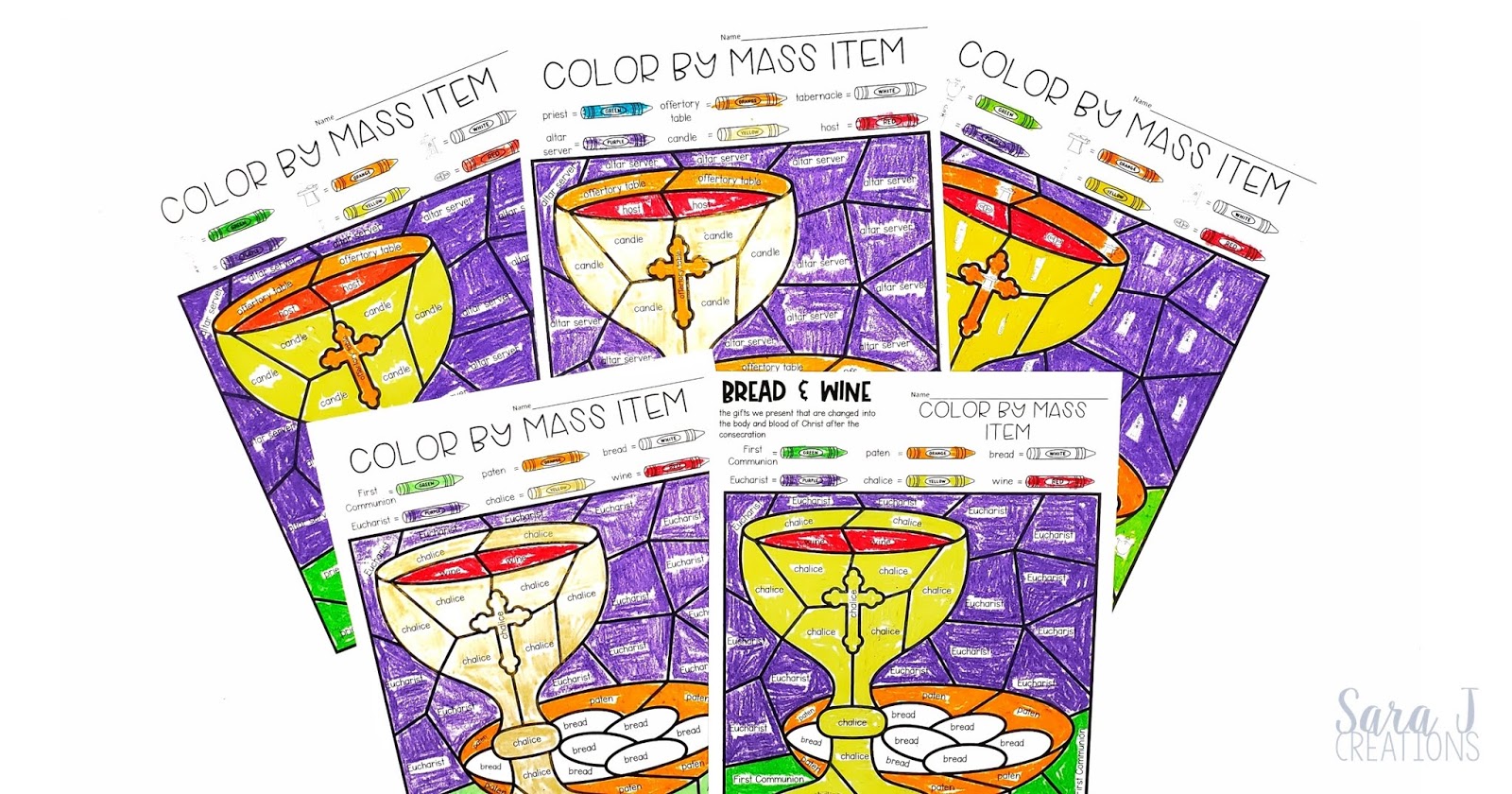 Catholic Color by Mass Item Coloring Pages | Sara J Creations