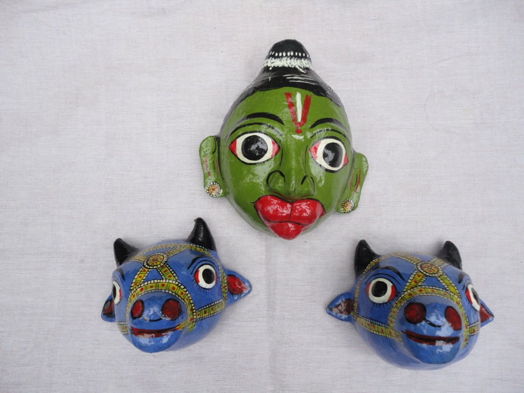 Cheriyal Scroll Paintings by Vaikuntam nakash: cherial sawdust masks