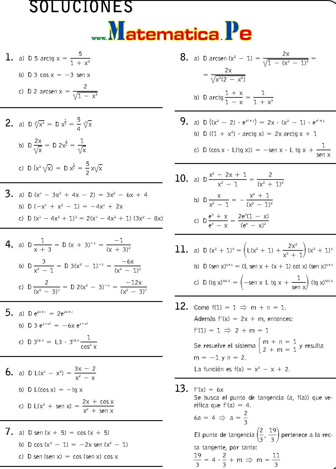 Operaciones Y Calculos Con Derivadas Ejercicios Resueltos Matematicas ...