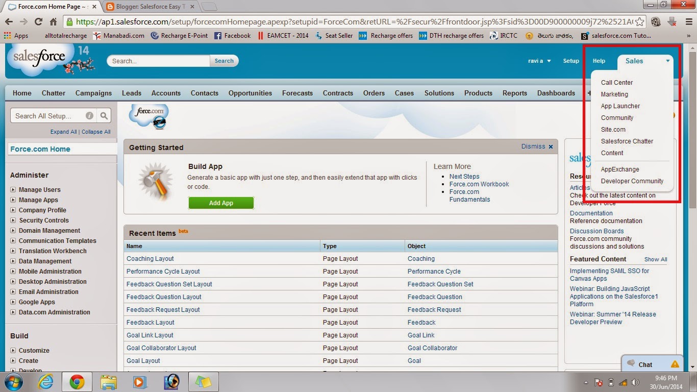 Salesforce Learners Blog: Salesforce Developer Edition Home Page Overview