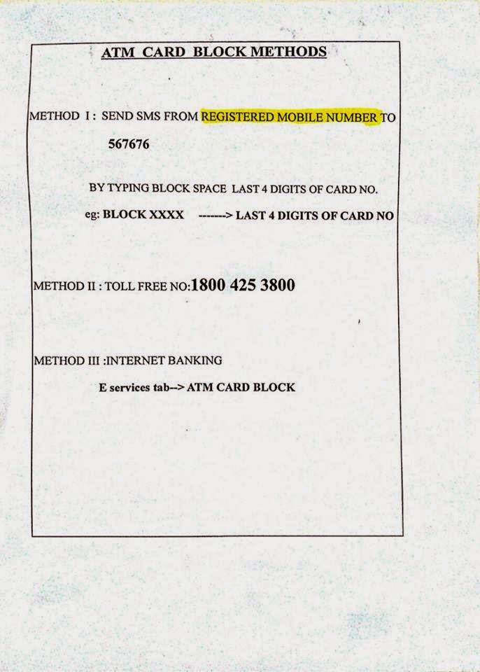 ATM CARD BLOCK METHODS