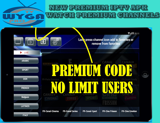 WYGA TV PRO APK : PREMIUM IPTV APP TO WATCH PREMIUM CHANNELS ( CODE NO ...