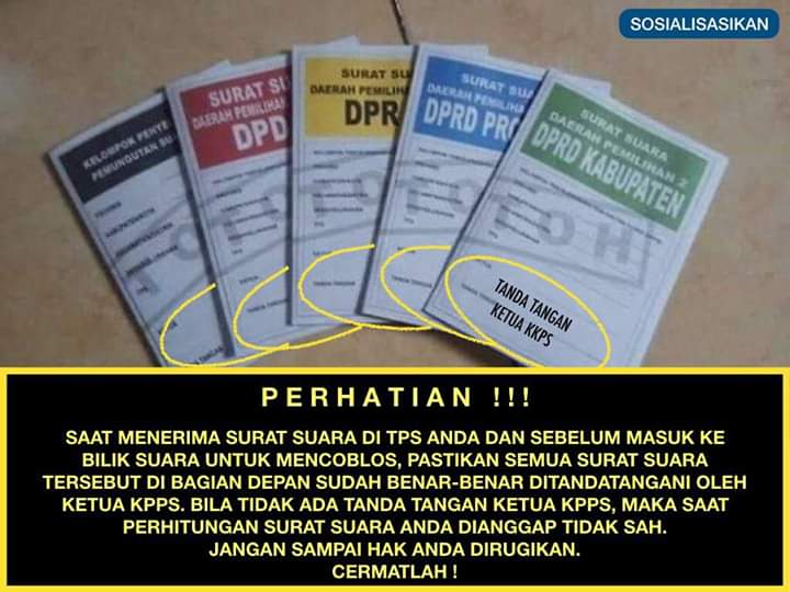 Surat Suara Harus Dibubuhi Tanda Tangan KPPS