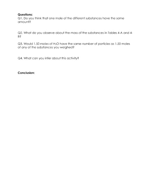 Science Concepts and Questions (K to 12): Mole Concept Activities