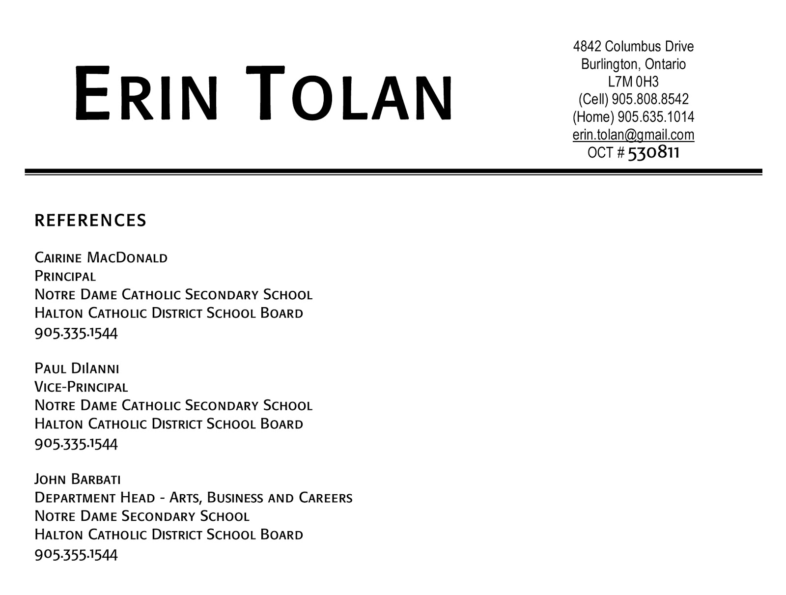Erin Tolan's Teaching Portfolio - References