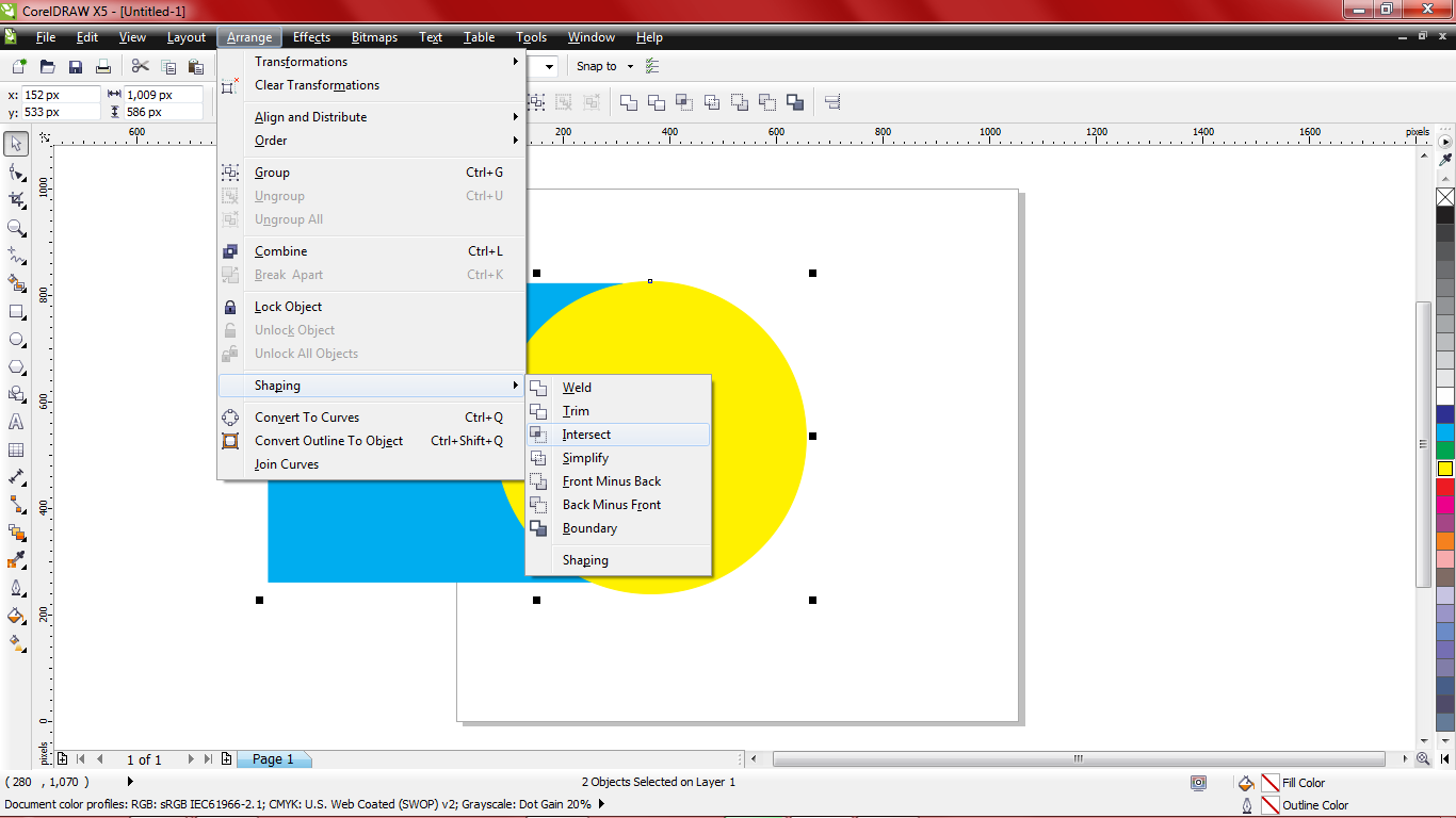 Tekhnik Shaping Intersect Di CorelDraw