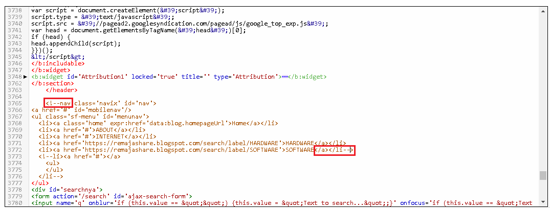 mematikan kode pada html blog tanpa menghapus kode yang ada ...