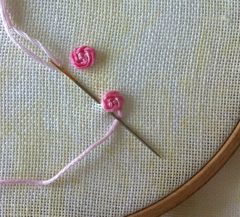 Humming Needles: Stem Stitch Rose with Knotted Center - Tutorial