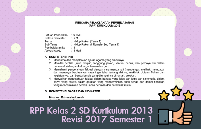 RPP Kelas 2 SD Kurikulum 2013 Revisi 2017 Semester 1 Terlengkap | RPP K13