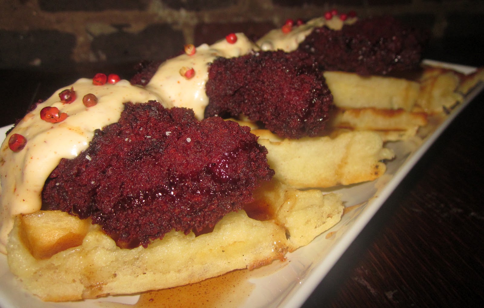 Fried Chicken And Red Velvet Waffles