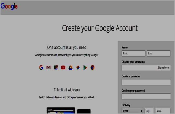how to create a new Gmail Account on Google website
