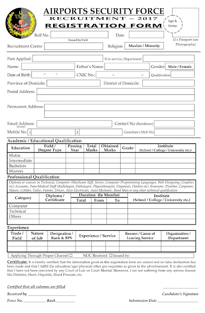 28 Vacancies in AIRPORTS SECURITY FORCE ASF Pakistan