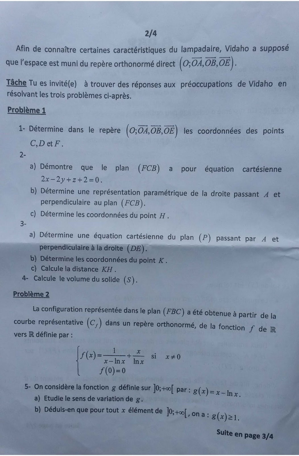 ASTIC Soutien scolaire : Épreuve de MATHÉMATIQUE (BAC BENIN 2017 Série D)