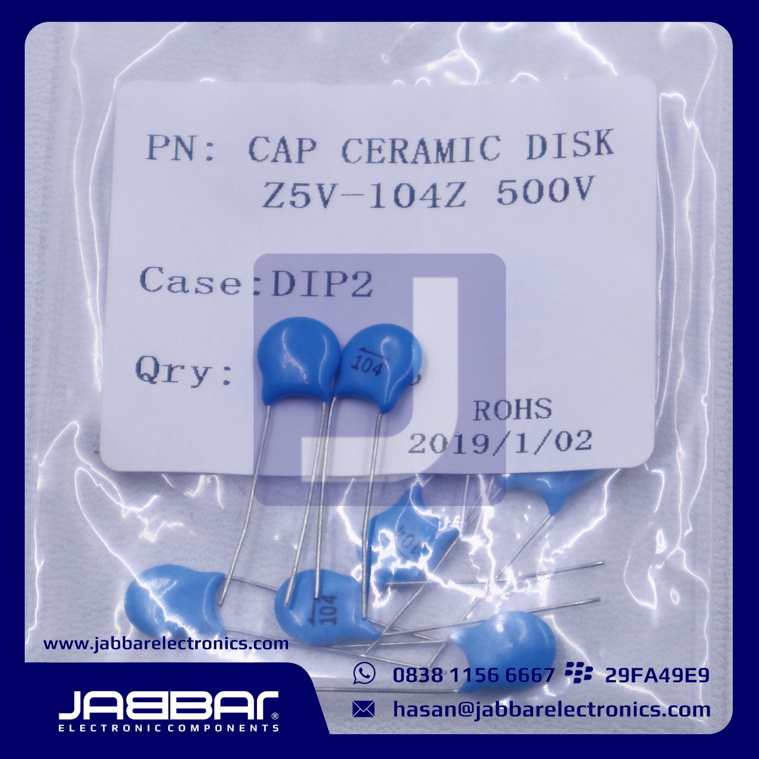 JUAL CAPACITOR CERAMIC DISK Z5V-104Z 500V | SUKU CADANG KOMPONEN ELEKTRONIK