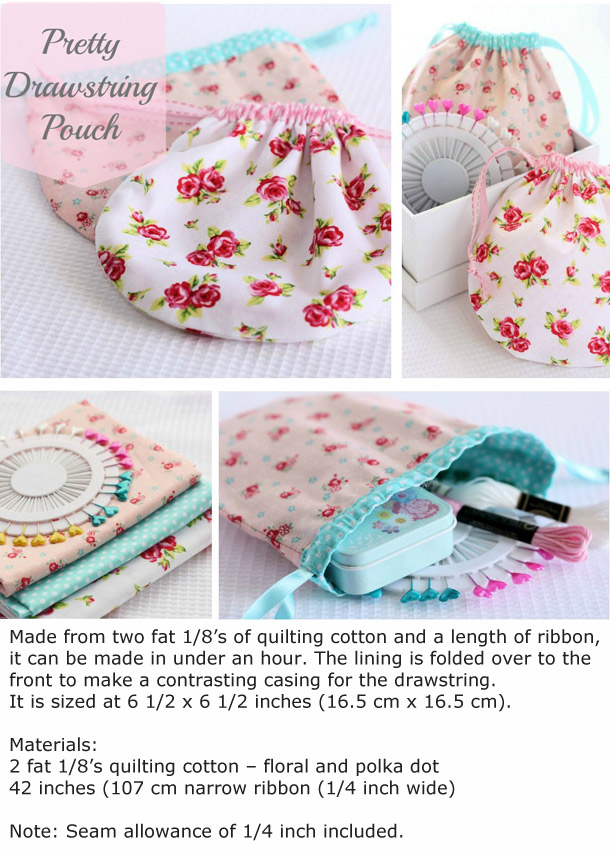 Pretty Drawstring Pouch Tutorial ~ Free-Tutorial.net