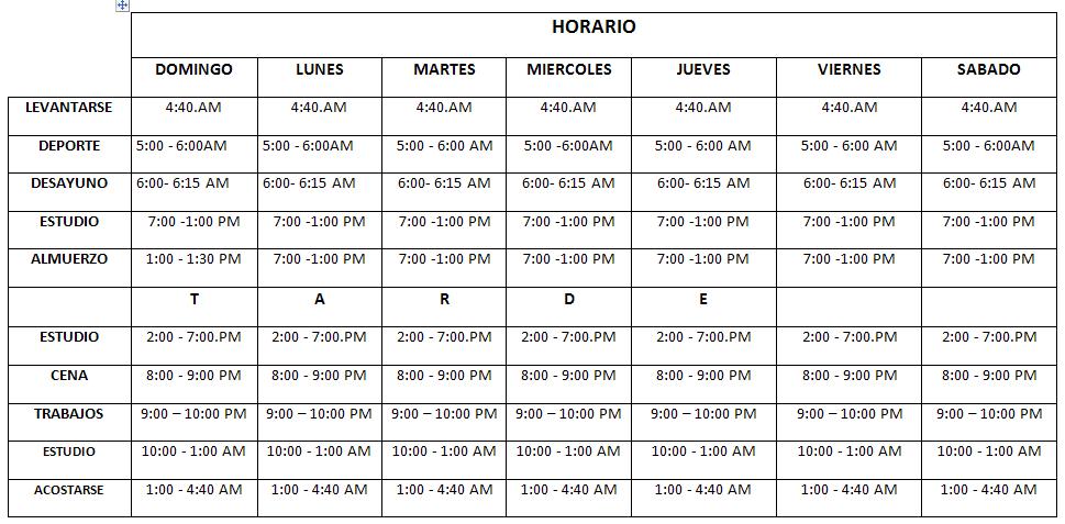 TECNICA DE ESTUDIO MIRIAM 2C: HORARIO PERSONAL DE ESTUDIO